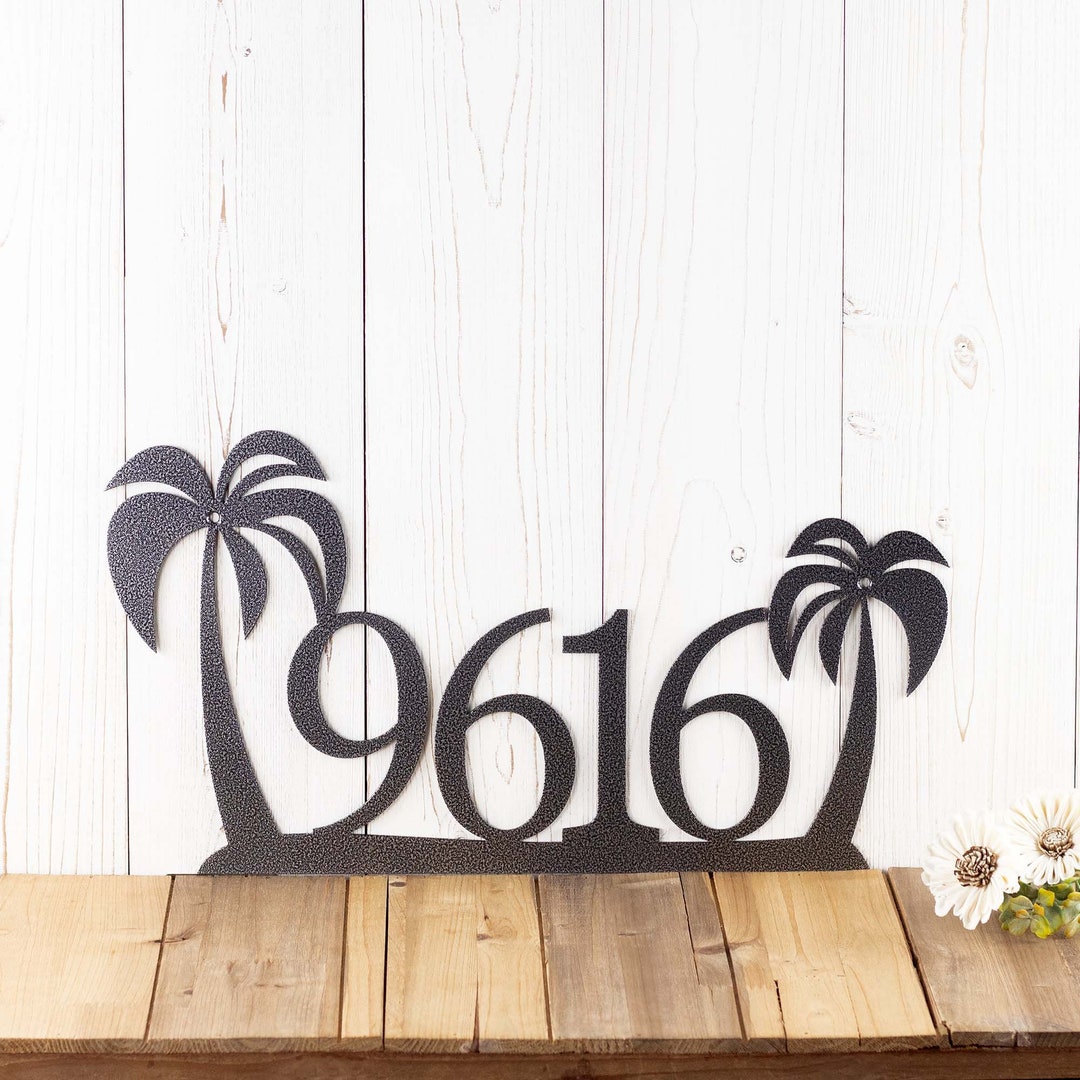 Metal House Number Sign, Palm Tree Metal Art, Address Plaque, Beach ...