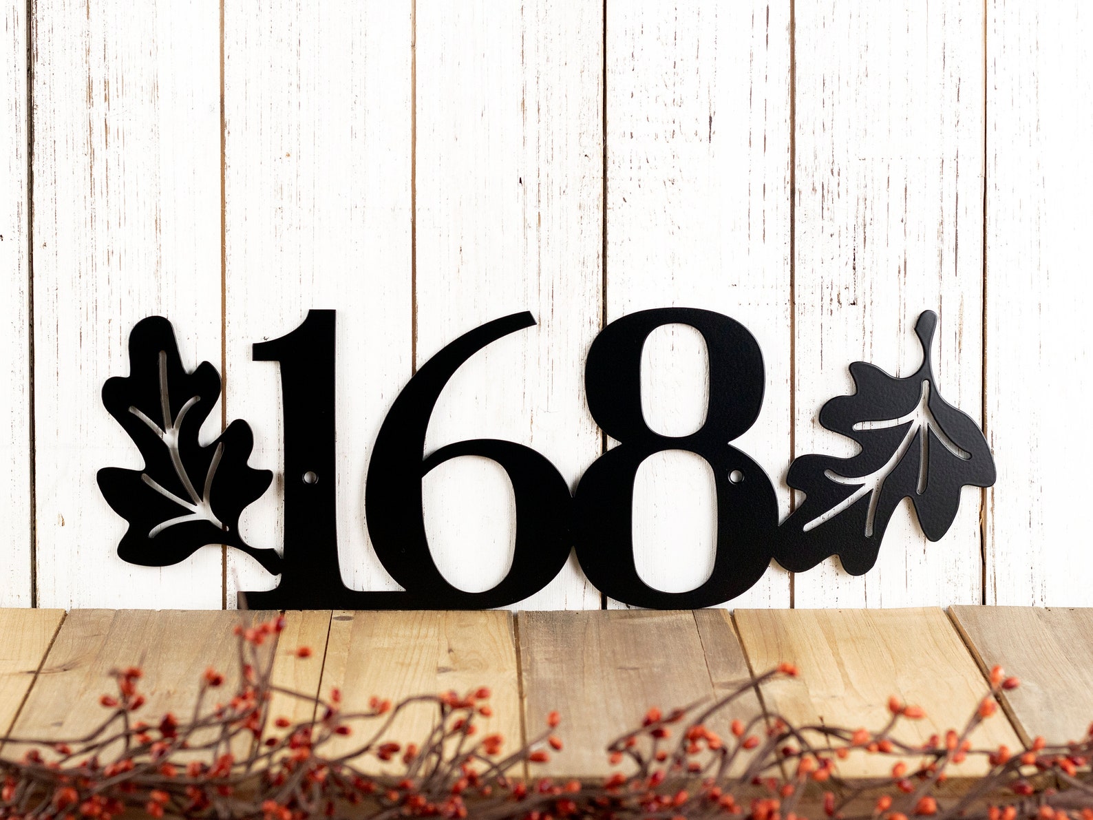 Custom Outdoor House Number Metal Sign With Oak Leaves - Etsy