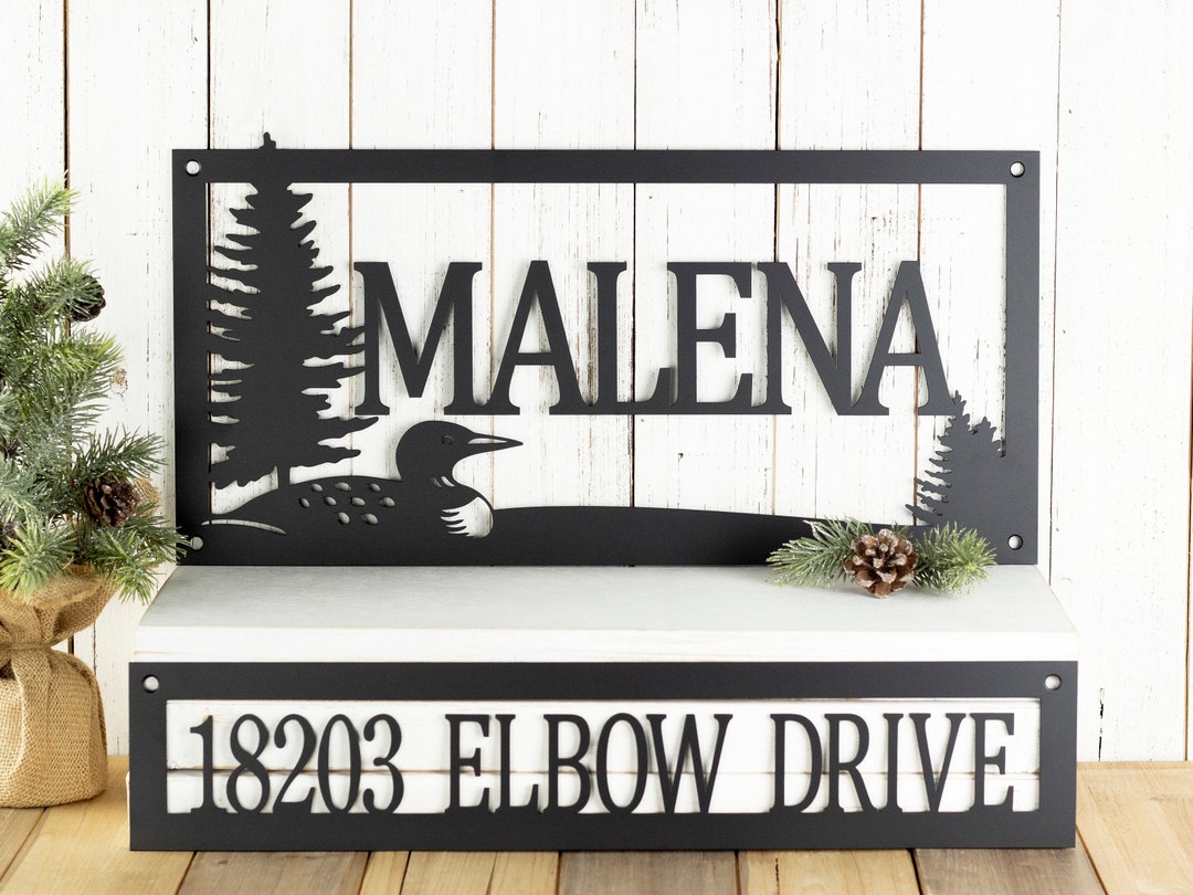 Rustic Custom Metal Sign Loon Lake House Deco Address Sign - Etsy