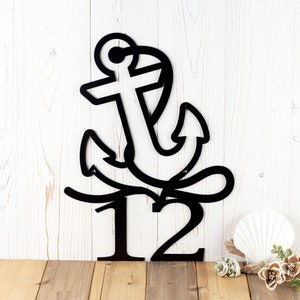 Nautical House Number With Anchor, Metal Address Plaque, Outdoor Metal ...