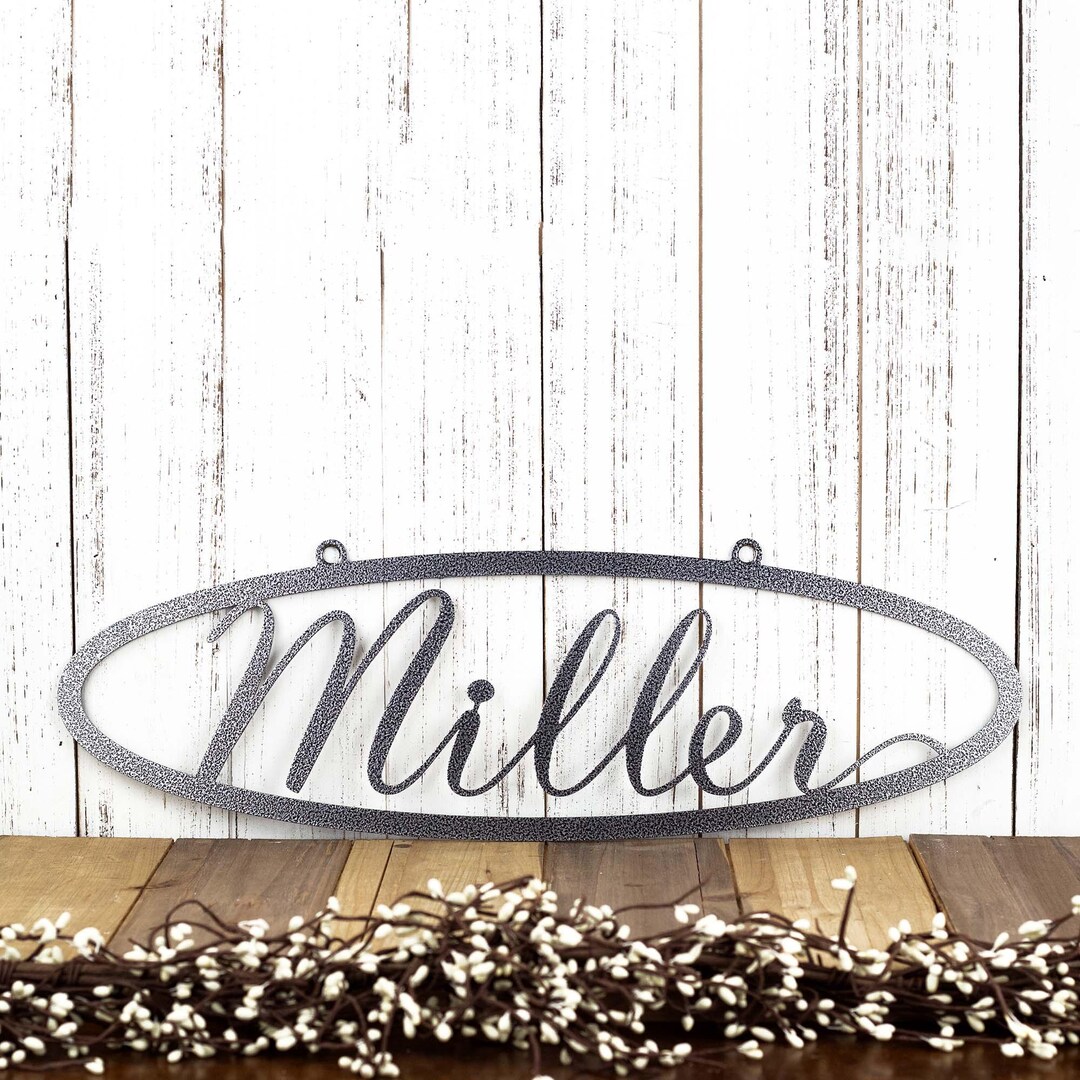 Custom Cursive Family Last Name Hanging Oval Metal Sign, Personalized ...