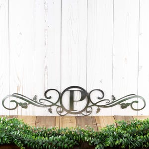 Custom Metal Family Initial Monogram Sign With Scrolls & Vines ...