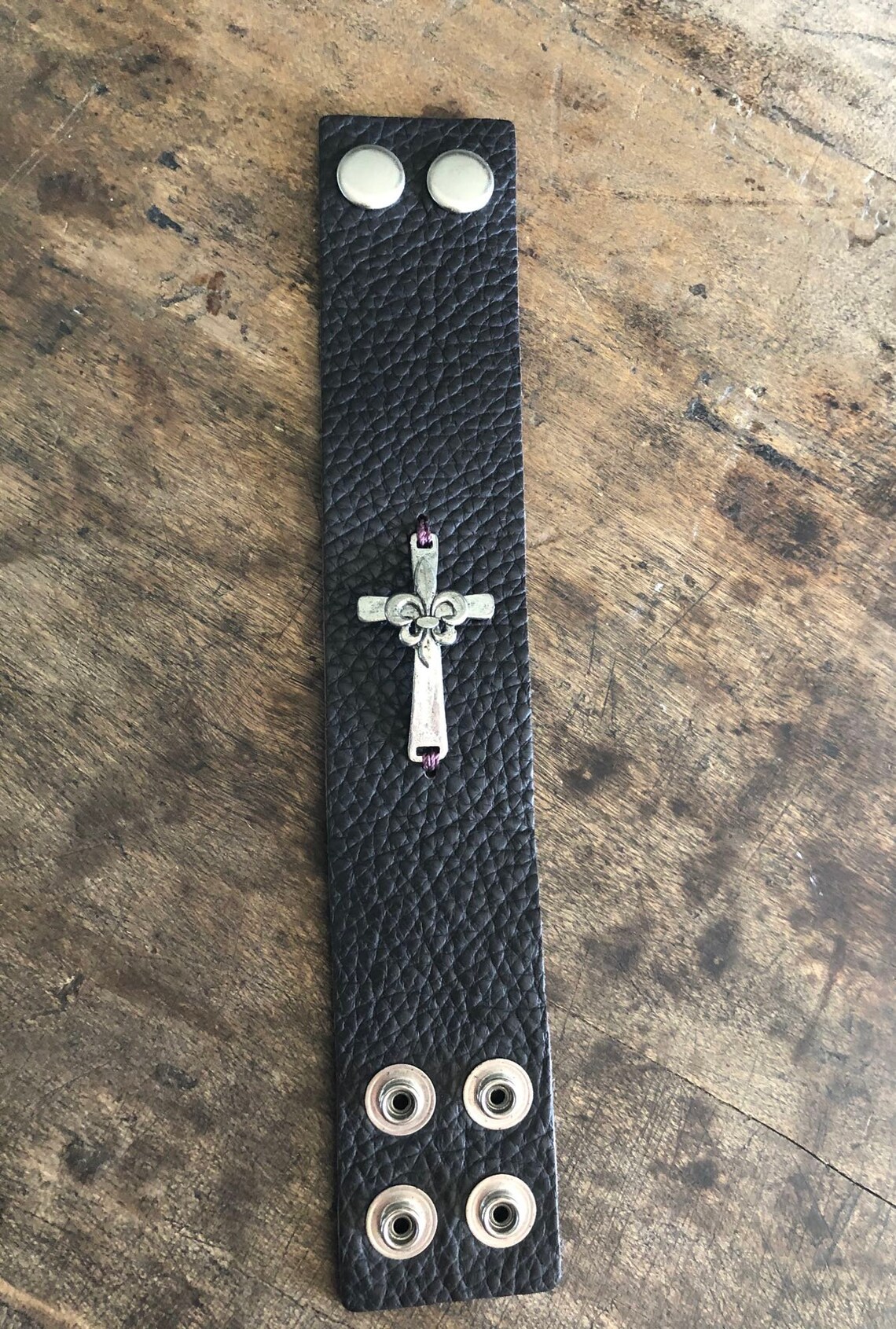 Rustic Boho Bracelet Cross Leather Cuff Fleur De Lis Bracelet | Etsy