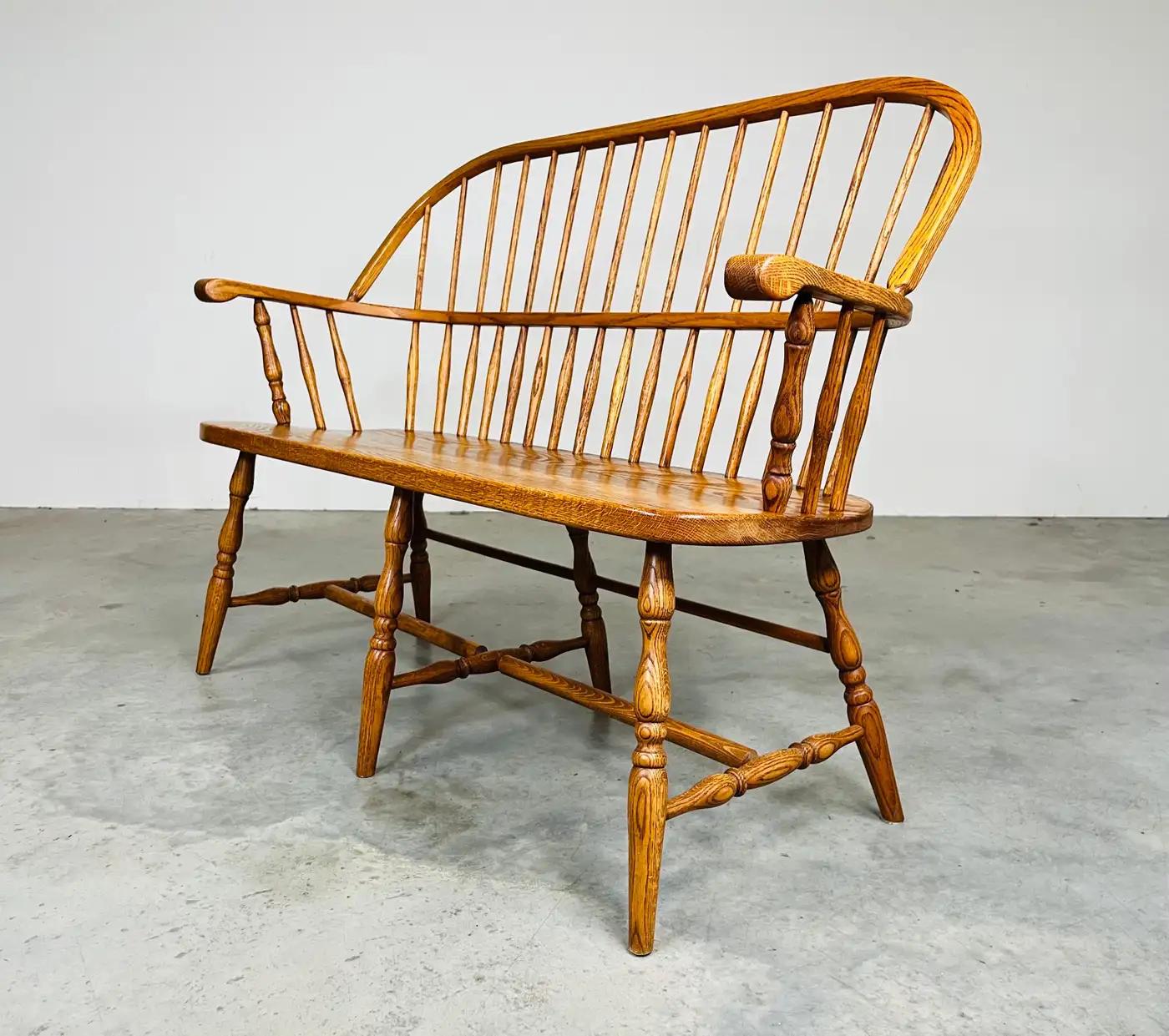 Vintage Oak Windsor Spindle Back Prosper's Bench or Settee 1970s - Etsy