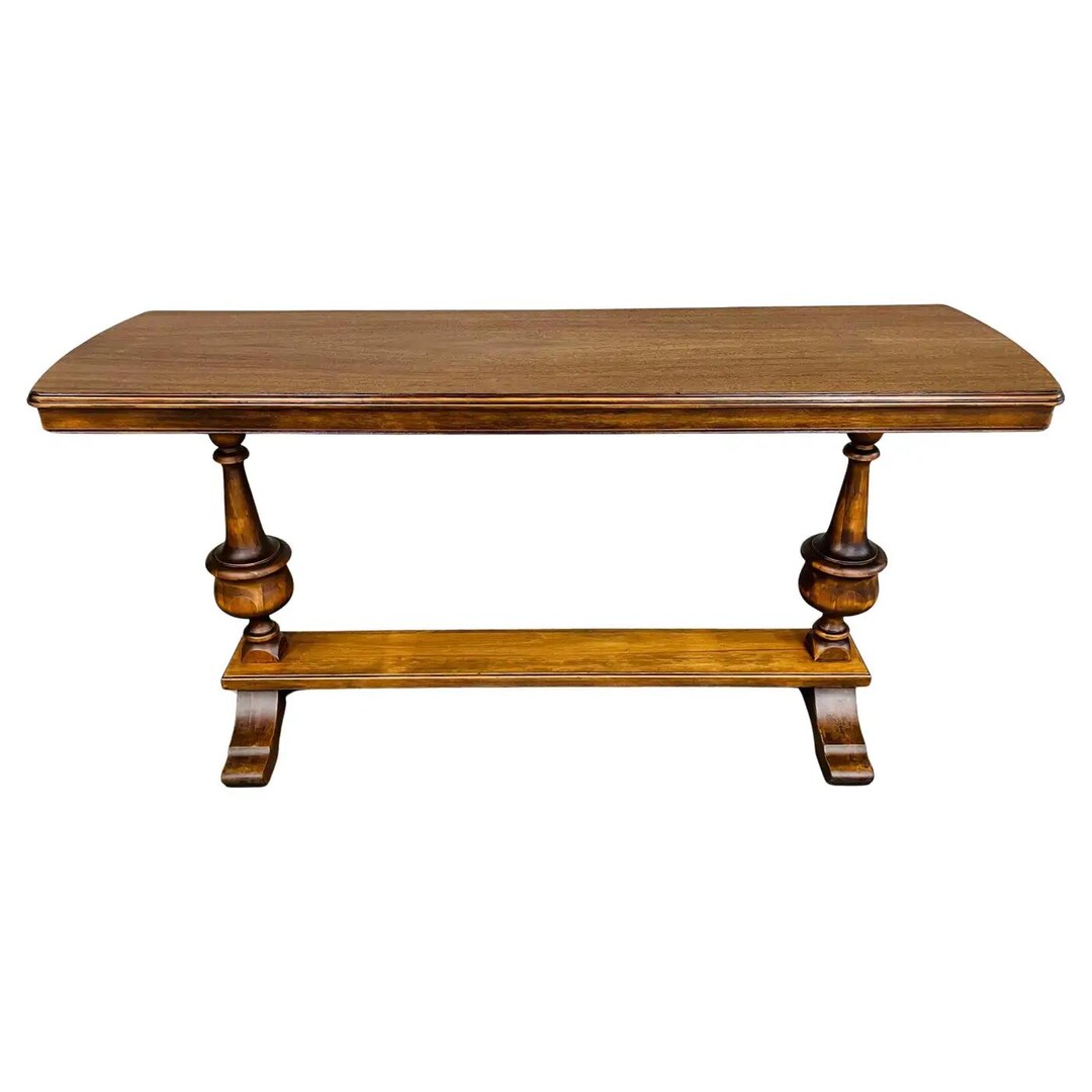 French Style Mahogany Refectory Console Table Having Turned Pedestals ...