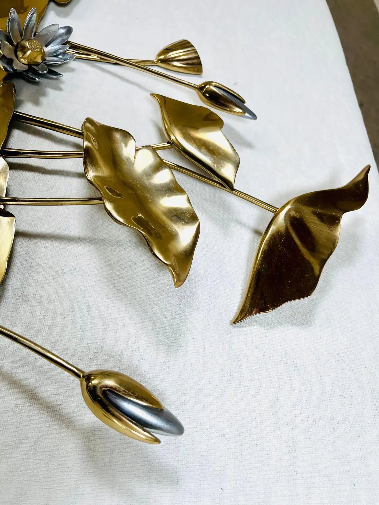 Curtis Jere Style Brass Water Lilies, Cattail, & Craines Wall Sculpture ...