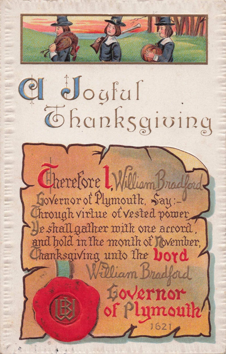 Thanksgiving: Antique 1913 Thanksgiving Postcard - Pilgrims, William ...