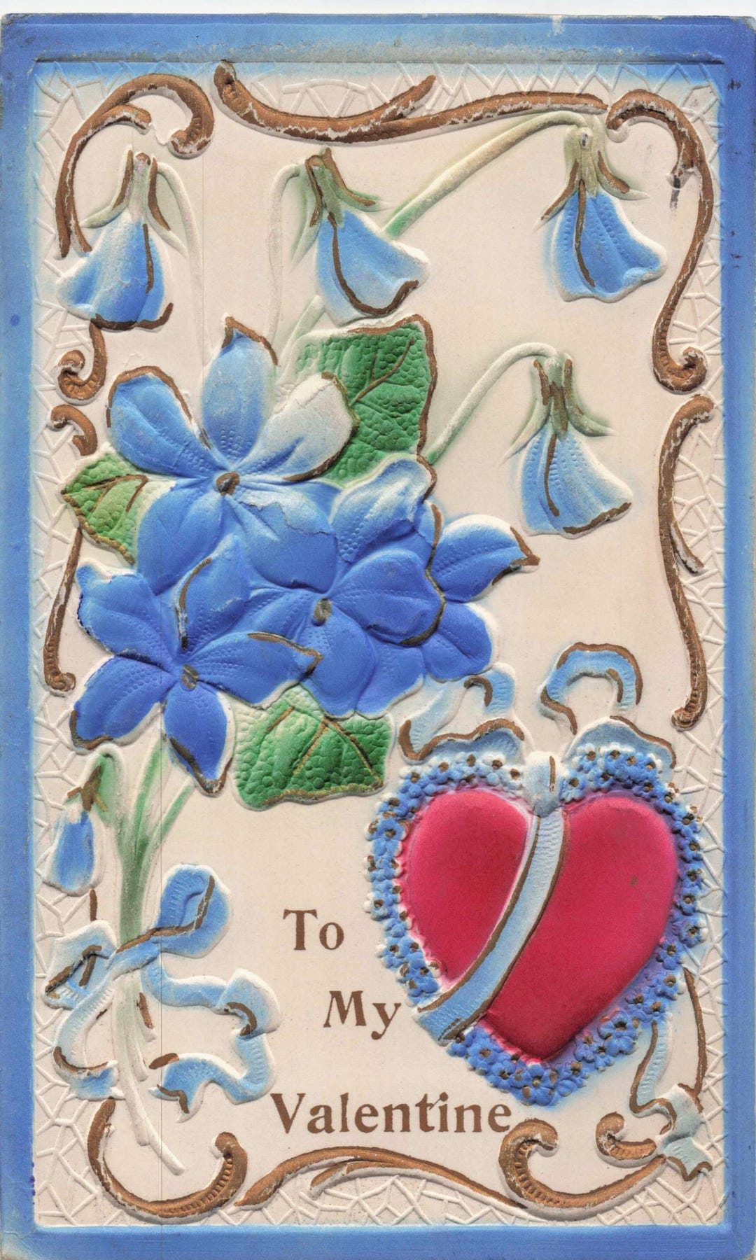 To My Valentine — Antique Embossed Blue Floral Valentine Postcard With ...