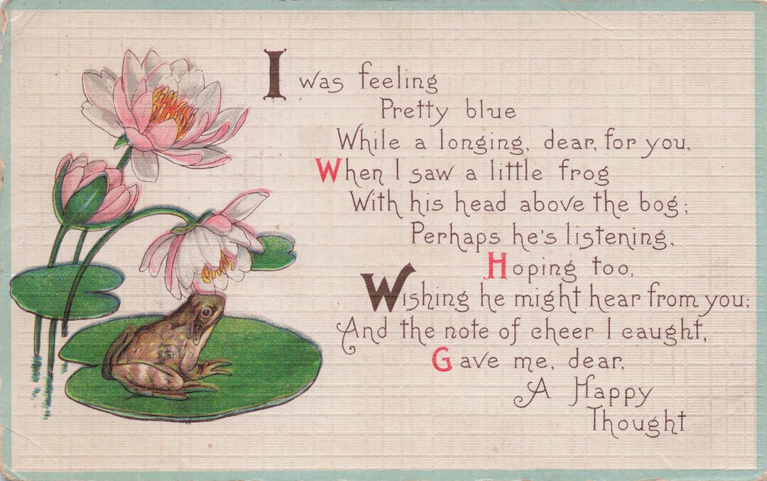 Best Wishes: Antique “A Happy Thought” Frog & Lily Pad Poem Postcard ...