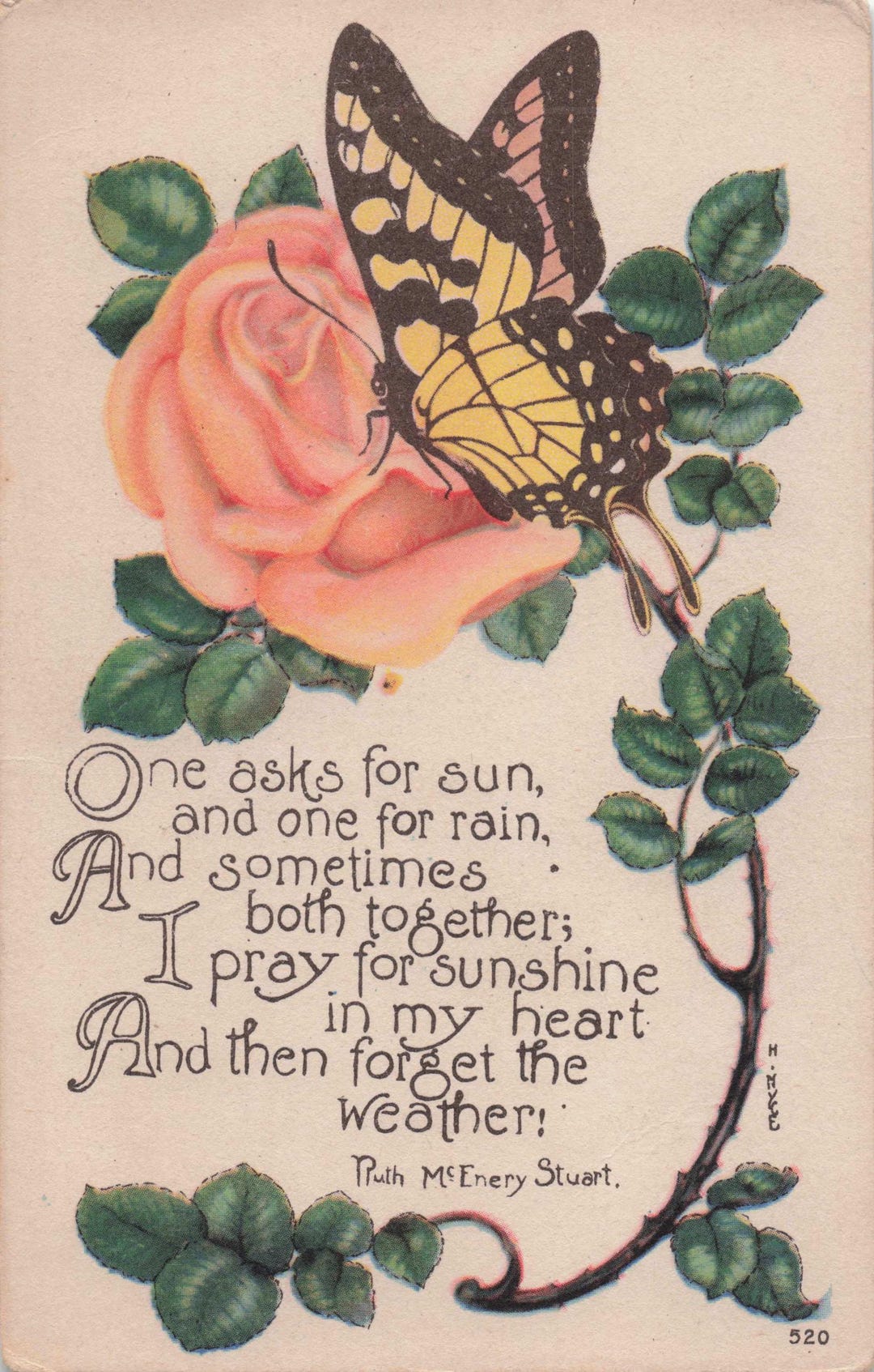 Best Wishes: Vintage Butterfly and Rose Postcard - Ruth Mcenery Stuart ...