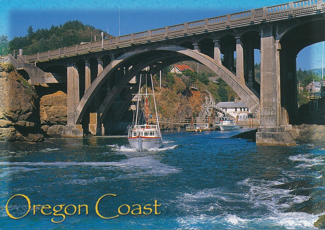 Oregon: Vintage Postcard of the Highway 101 Bridge Spanning Depoe Bay ...