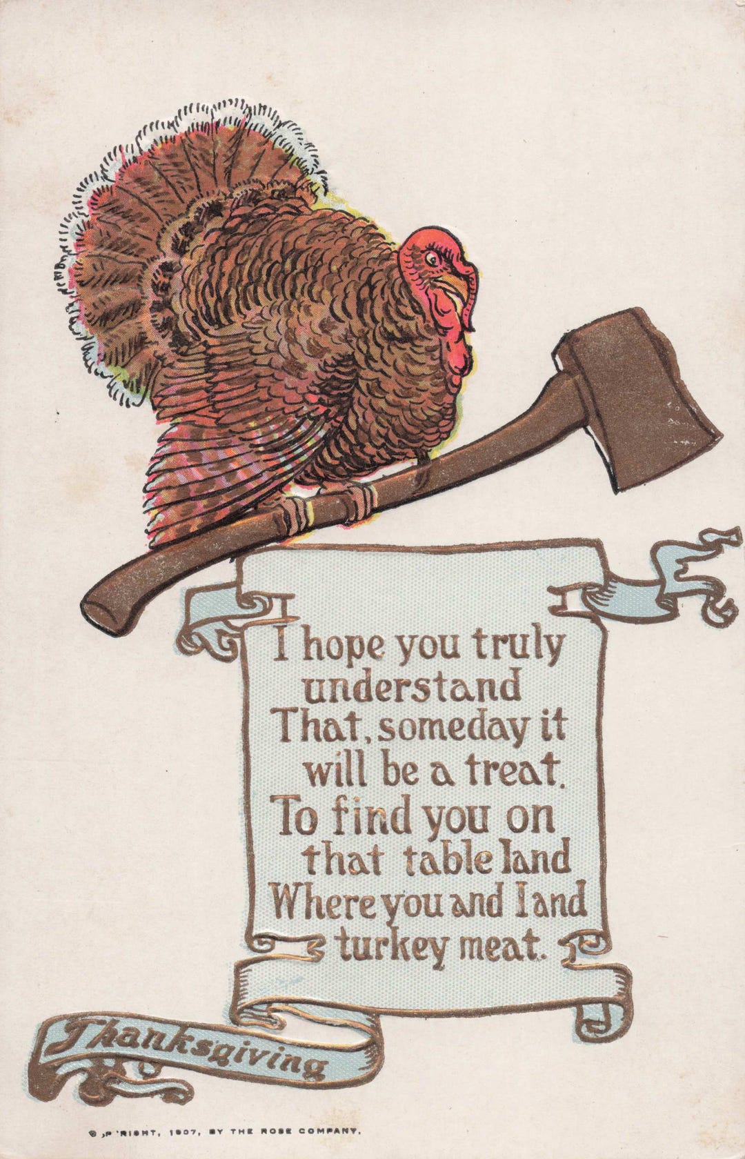 1907 “turkey and Axe” – Funny Vintage Thanksgiving Postcard by the Rose ...