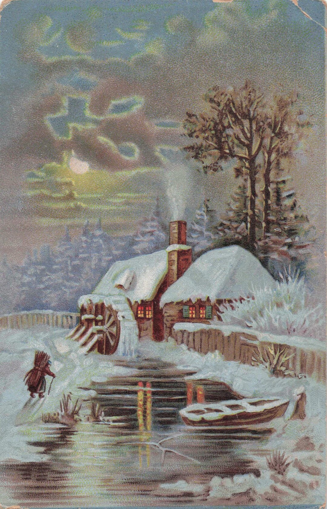 Best Wishes: Antique Winter Scene Postcard - Vintage 1910 Souvenir ...