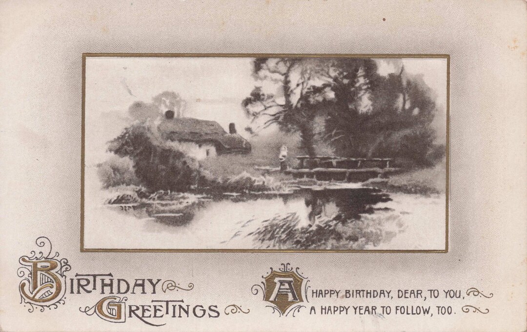 Birthday: Antique Birthday Greetings Postcard | Monochrome Cottage ...