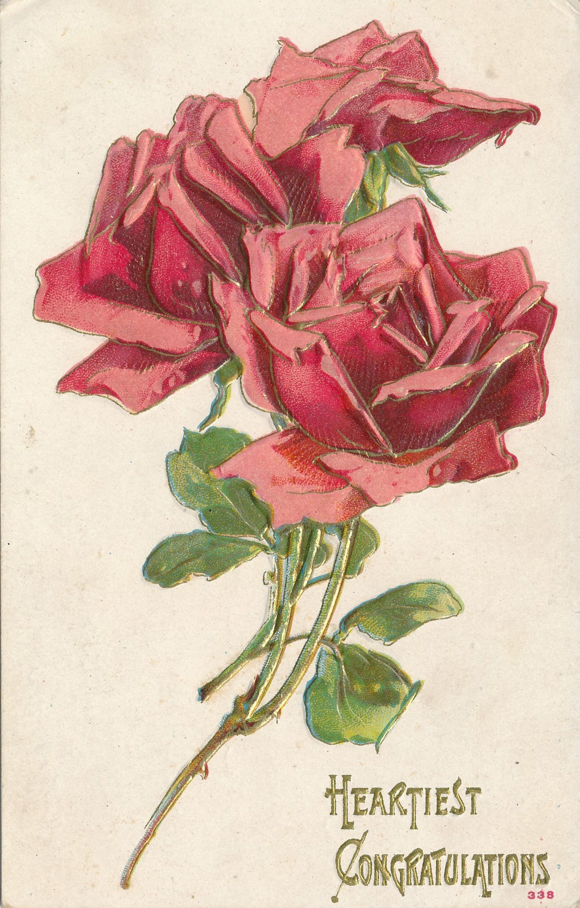Birthday: heartiest Congratulations Rose Postcard, Early 20th Century ...