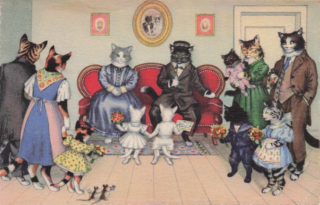 Vintage Alfred Mainzer “cat Family Visit” Postcard Adorable ...