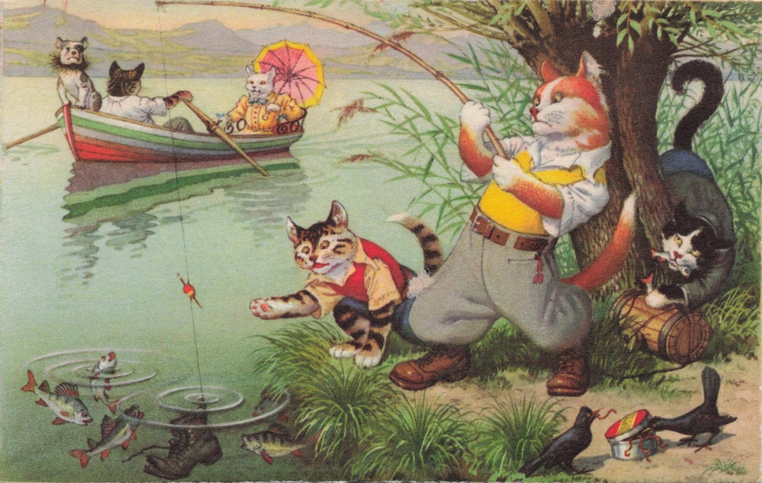 Vintage Alfred Mainzer “cats Fishing Adventure” Postcard Hilarious ...