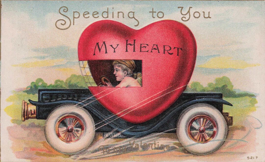 Valentine: Vintage “speeding to You My Heart” Valentine Postcard ...
