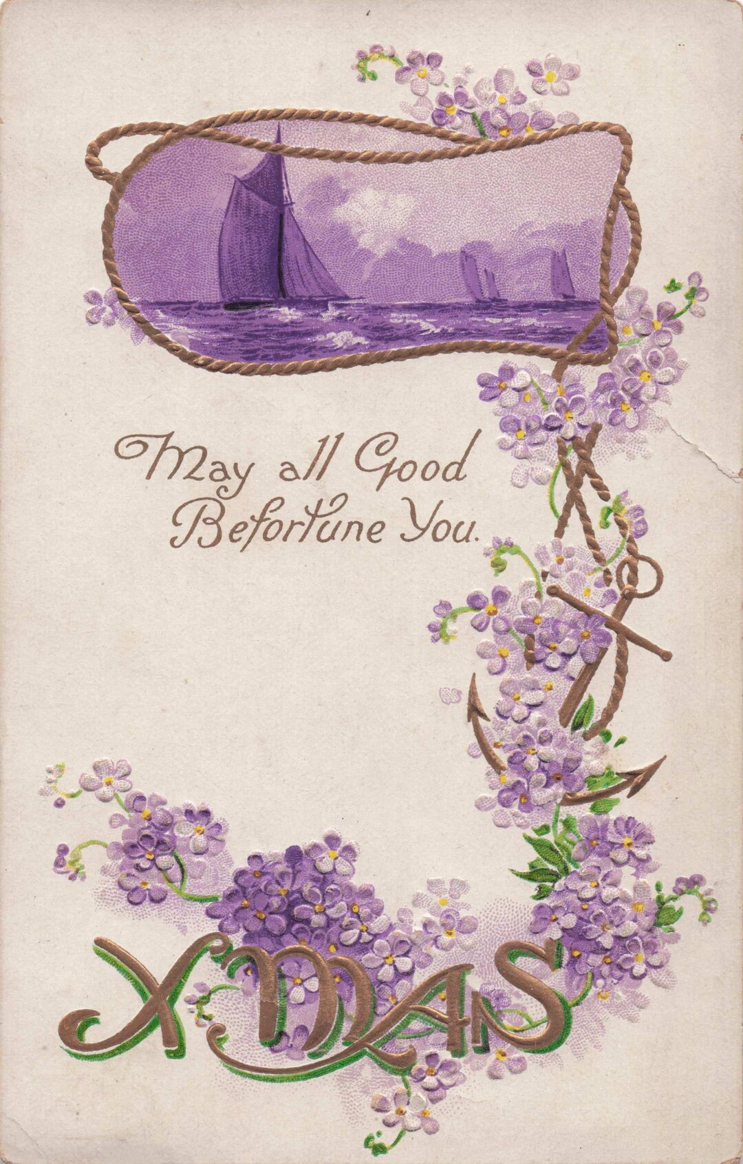 Christmas: Antique Embossed “may All Good Befortune You” Xmas Postcard ...