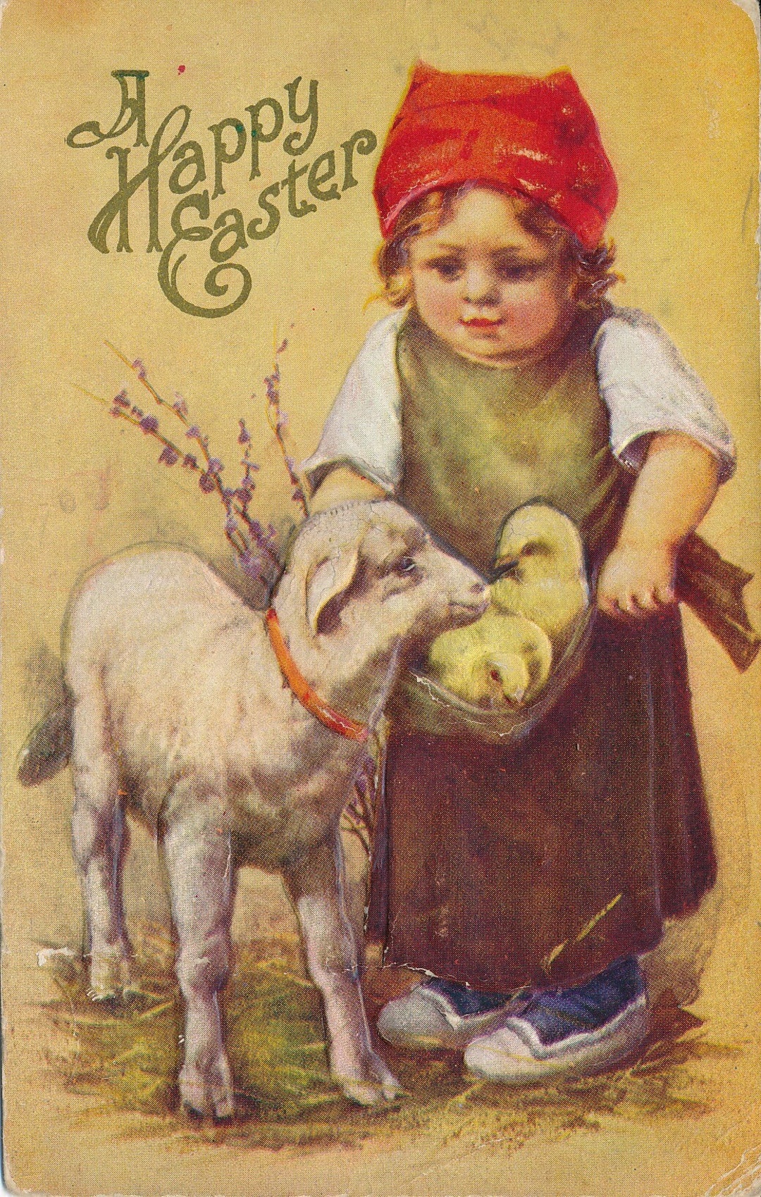 Easter: Vintage happy Easter Postcard With Child and Lamb Circa 1910s ...