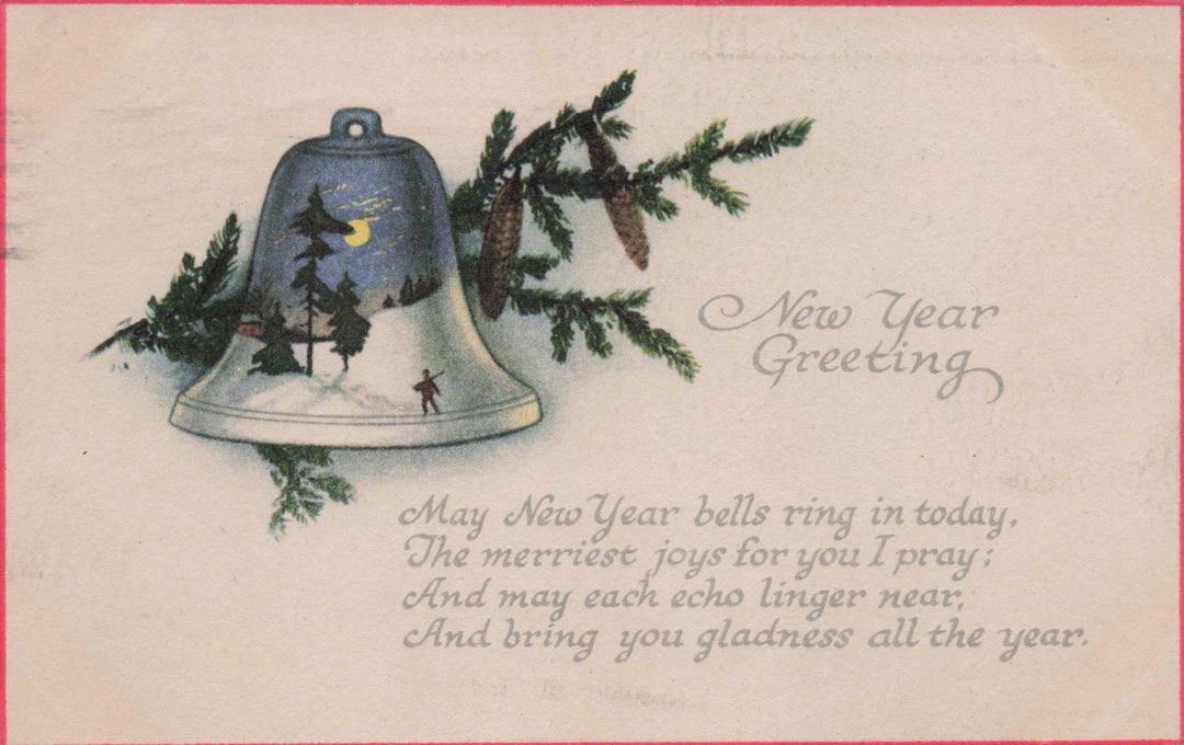 Antique 1918 New Year Postcard: Winter Bell, Pinecone Design - Etsy