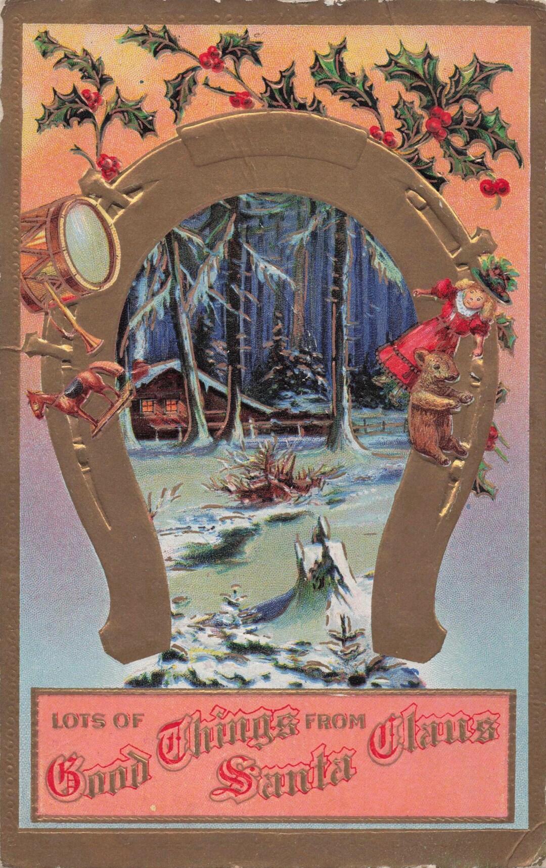 Christmas: Antique Good Luck Christmas Postcard With Horseshoe and ...
