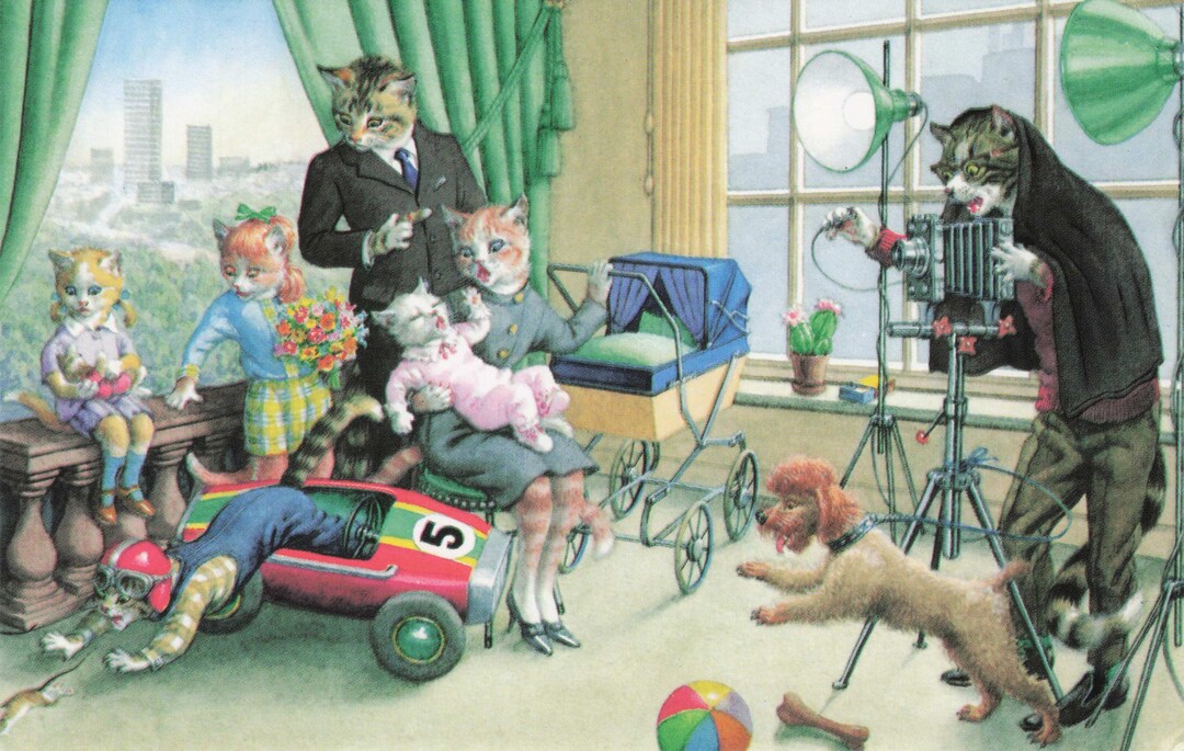 Vintage Alfred Mainzer Cat Postcard — Family Photo Chaos! - Etsy
