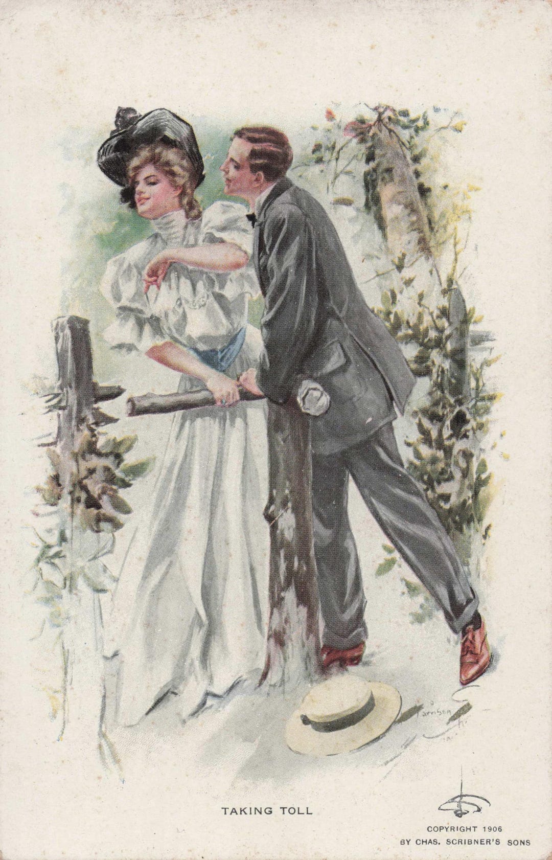 Valentine: Antique 1906 Postcard taking Toll Romantic Illustration by ...