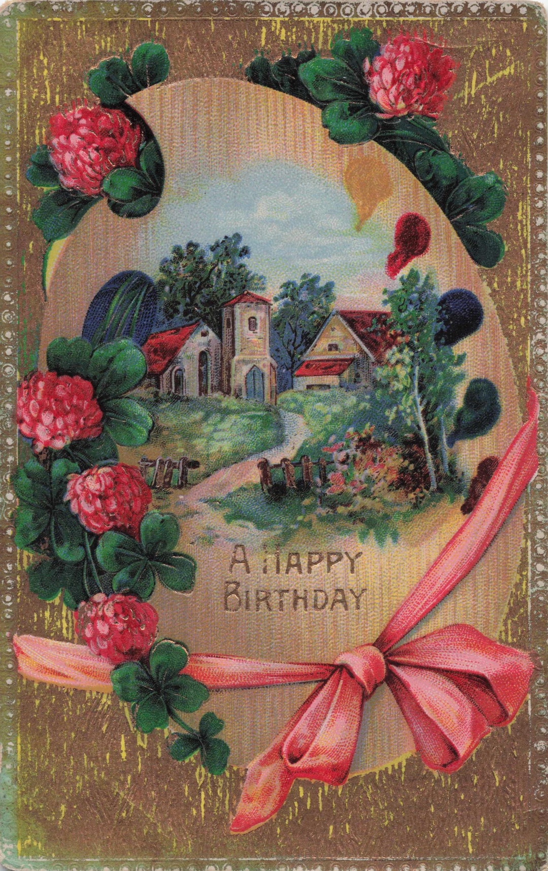 Birthday: Antique Happy Birthday Postcard – Vibrant Floral Design With ...