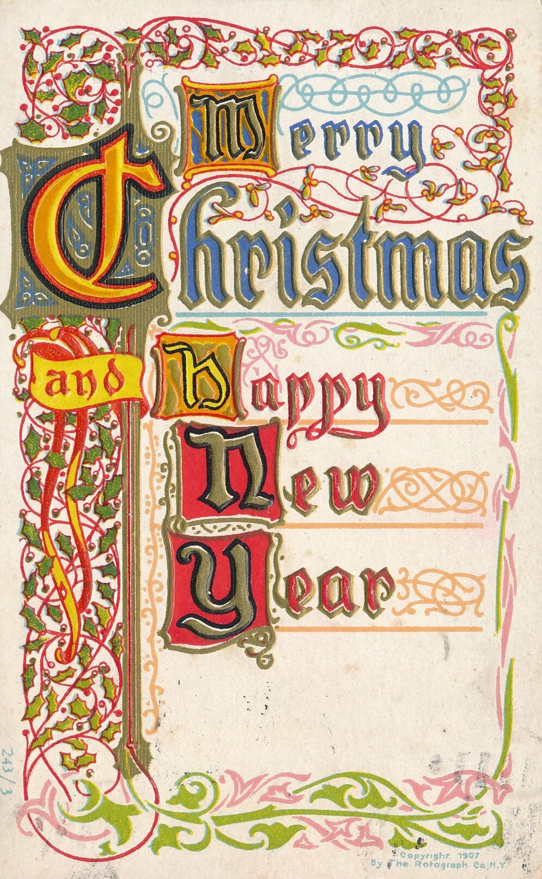 Christmas: Antique Merry Christmas and Happy New Year Postcard With ...
