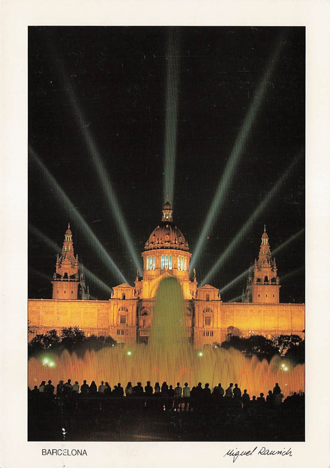 World: Vintage Palau Nacional at Night Postcard - Montjuïc, Barcelona ...