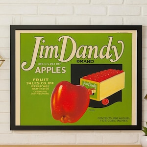 Washington: Antique Fruit Crate Label Jim Dandy Brand Apples Fruit ...