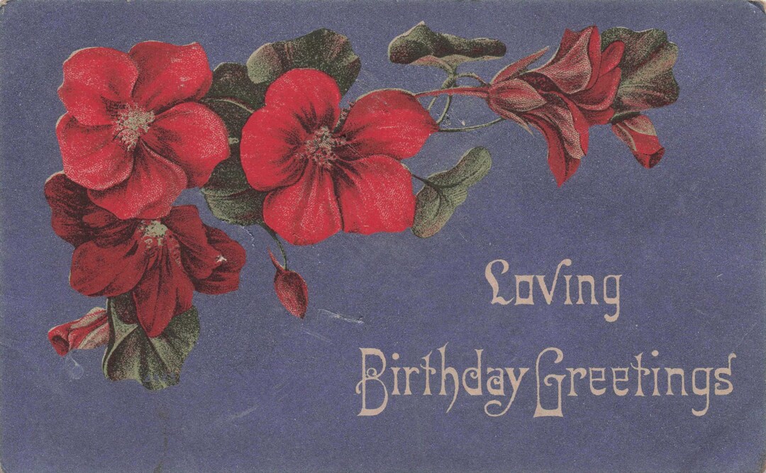 Birthday: Stunning Antique Birthday Postcard - Red Floral Design on ...