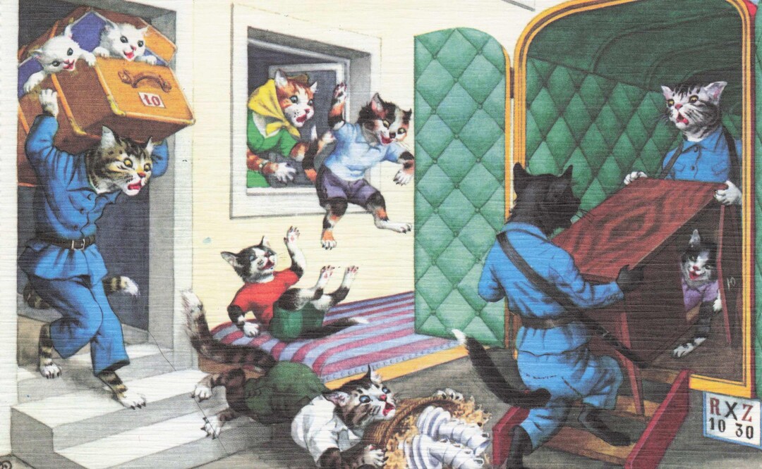 Vintage Mainzer Cat Postcard – Anthropomorphic Cats Moving Day Chaos - Etsy