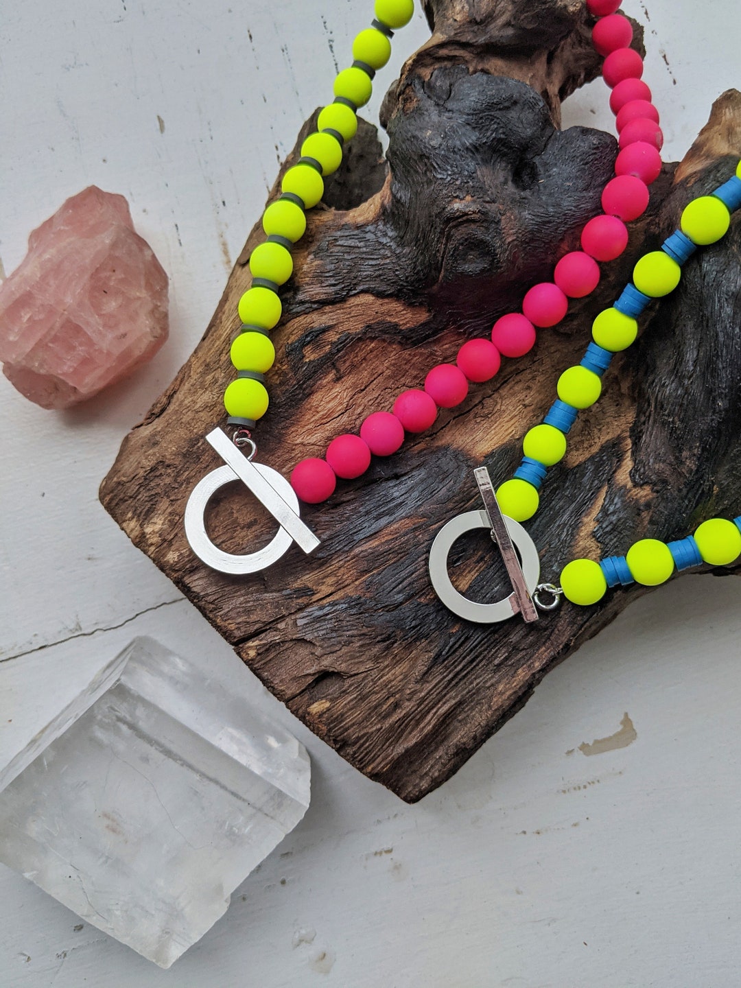 Vivid // Plated Toggle Clasp With Neon Acrylic Beads - Etsy UK