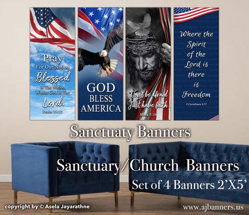 God Bless America Church/ Sanctuary Banners - 24"x60" Set of 4 Banners ...