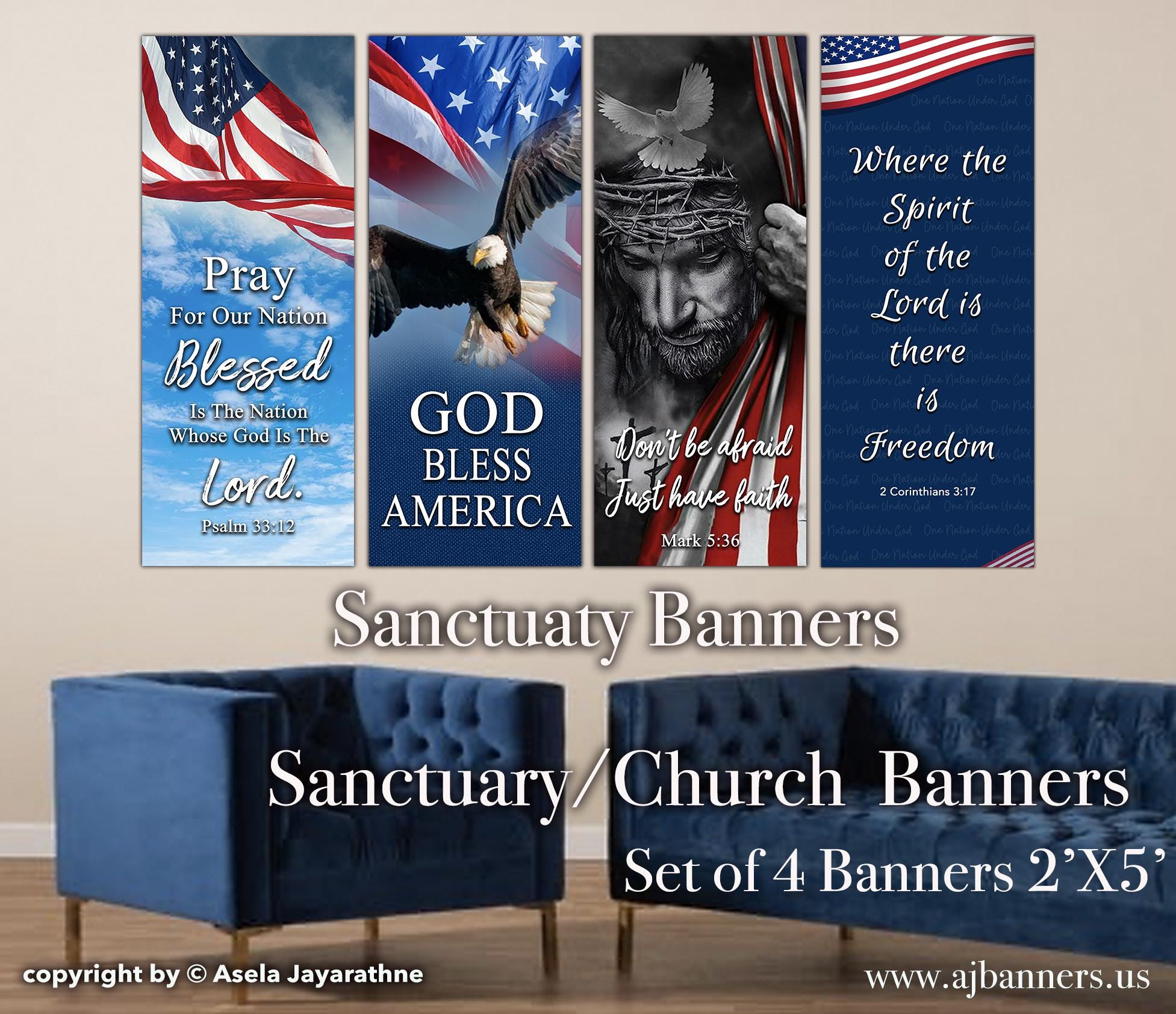 God Bless America Church/ Sanctuary Banners - 24"x60" Set of 4 Banners ...