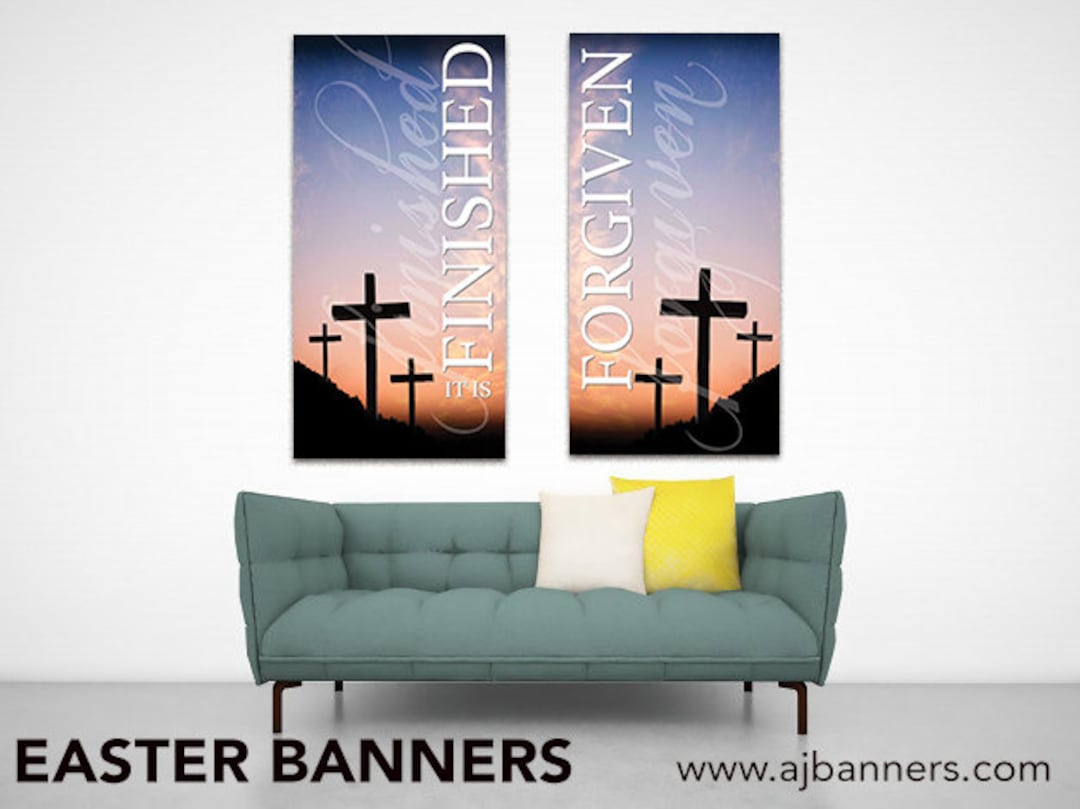 Easter Wall Banners, Set of 2 Full Color Banners, It is Finished ...