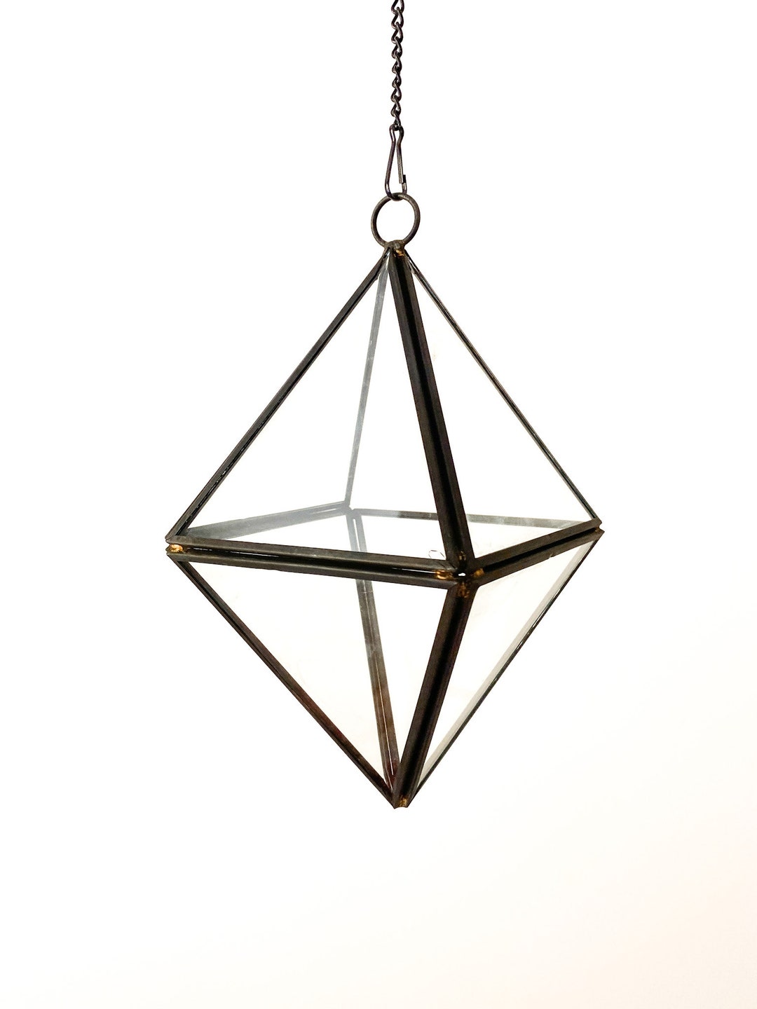 GLASS ONLY : Geometric Octahedron Terrarium With Chain - Mini Hanging ...