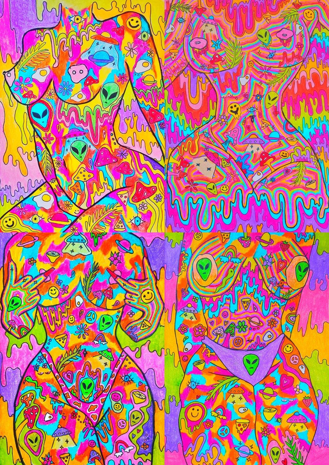 Psychedelic Trippy Wall Art Print Bundle, Original Funky Home Decor ...