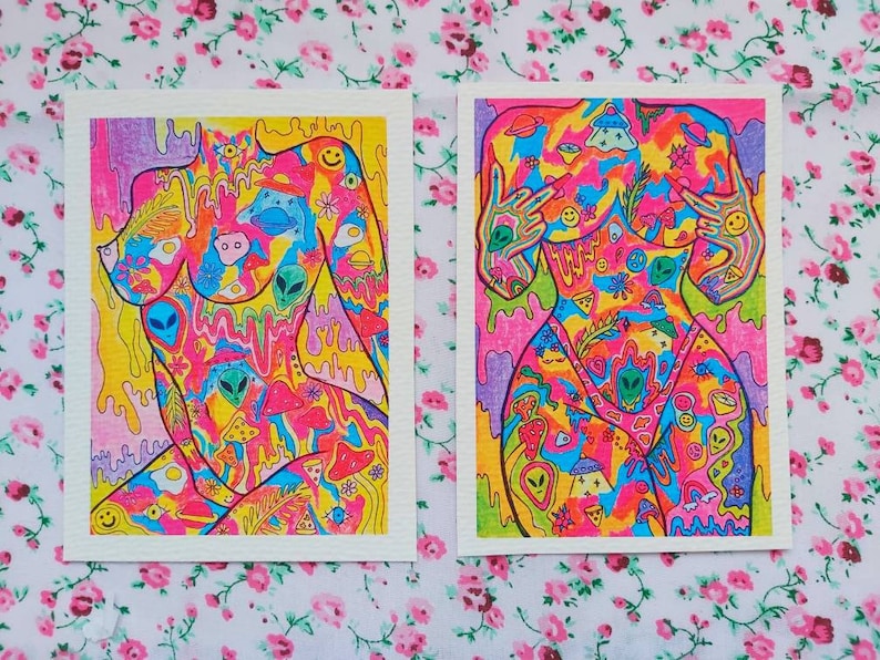 Psychedelic Trippy Hippie Nude Girl Art Cow Print Thong Wall Etsy Canada