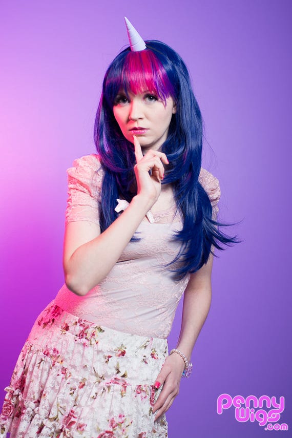 Twilight Sparkle Unicorn Blue Purple Pink Long Wavy Soft Layered With Pony Tail Ponytail Clip on Cosplay Best Quality Etsy UK