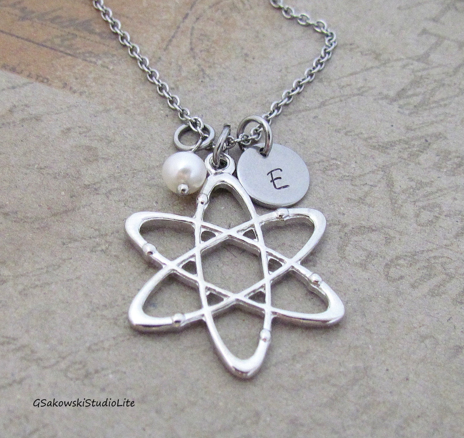 Atom Charm Necklace Personalized Hand Stamped Initial - Etsy