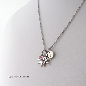 Edelweiss Charm Necklace, Personalized Antique Silver Hand Stamped ...
