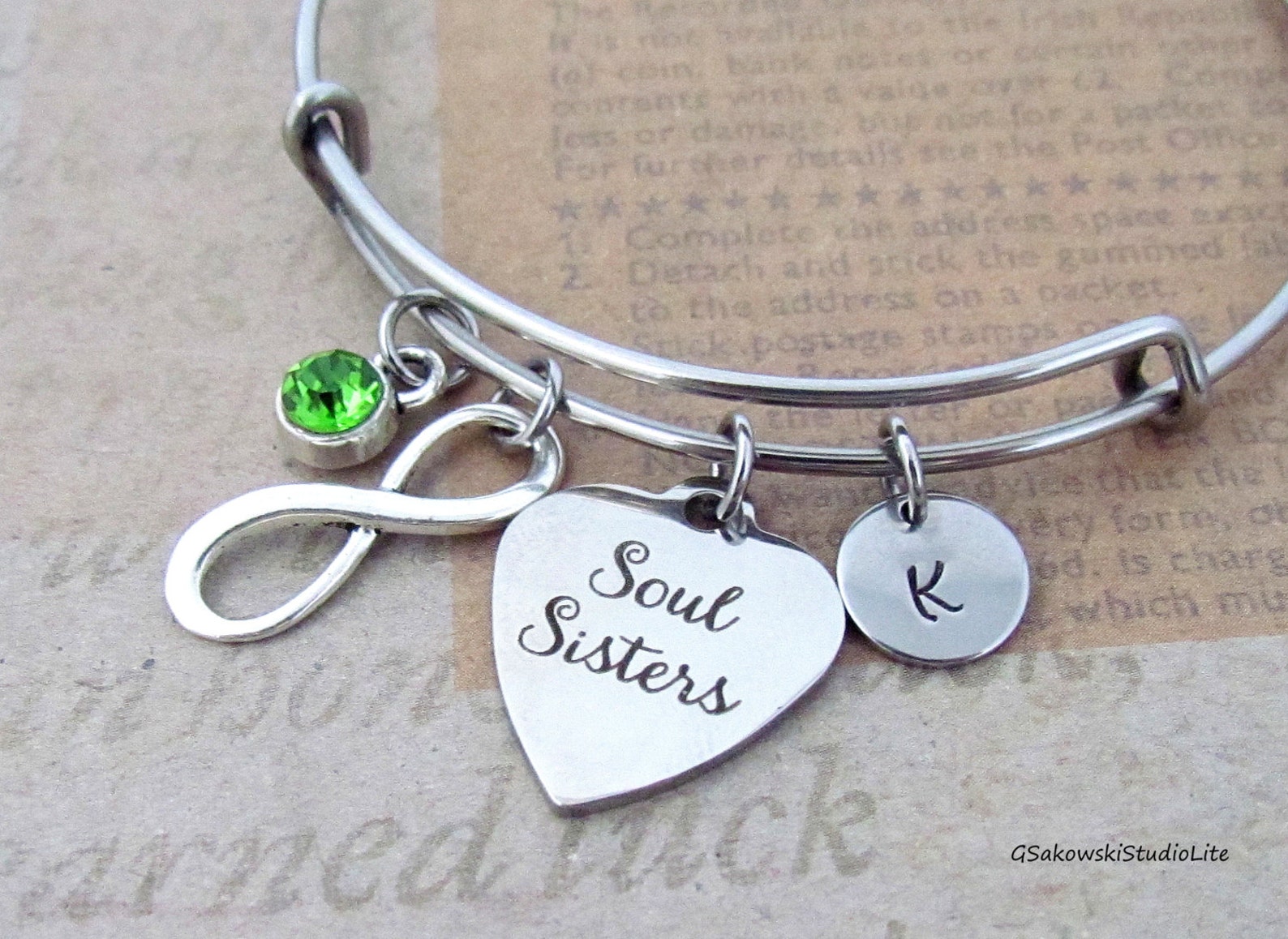 Soul Sister Infinity Symbol Charm Bangle Personalized Hand - Etsy