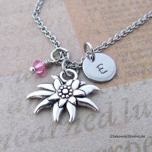 Edelweiss Charm Necklace, Personalized Antique Silver Hand Stamped ...