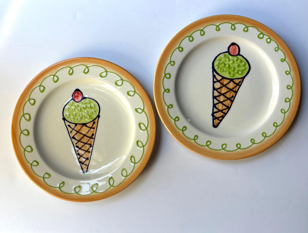 Dessert Plates, Ice Cream Cone Plates, Hand Painted Plates, Decorative ...