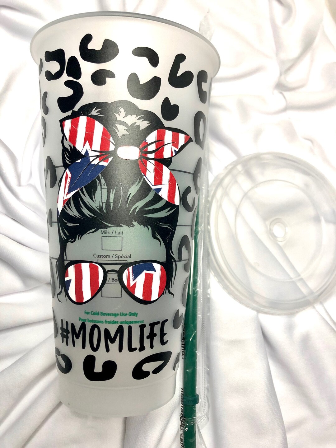 American Flag Messy Bun Starbucks Cup – Cheetah Print Mom Life Cold Cup ...