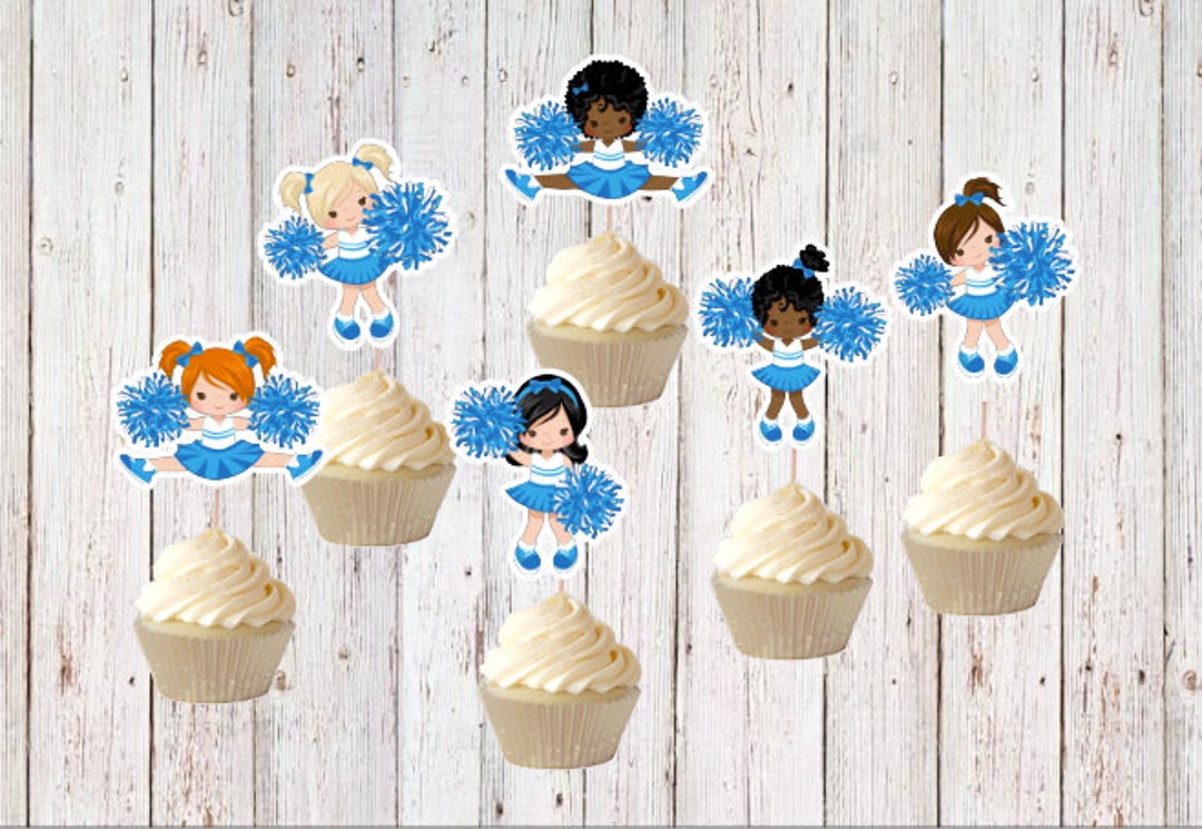12 Blue Cheerleaders Cupcake Toppers - Go Team - Cute Cheerleaders ...