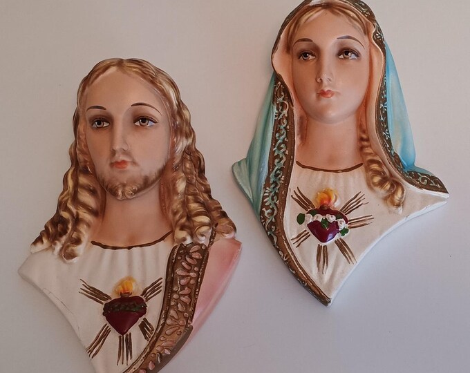 1958 Jesus & Mary Scared Heart Chalkware Wall Hanging Set of 2 - Etsy
